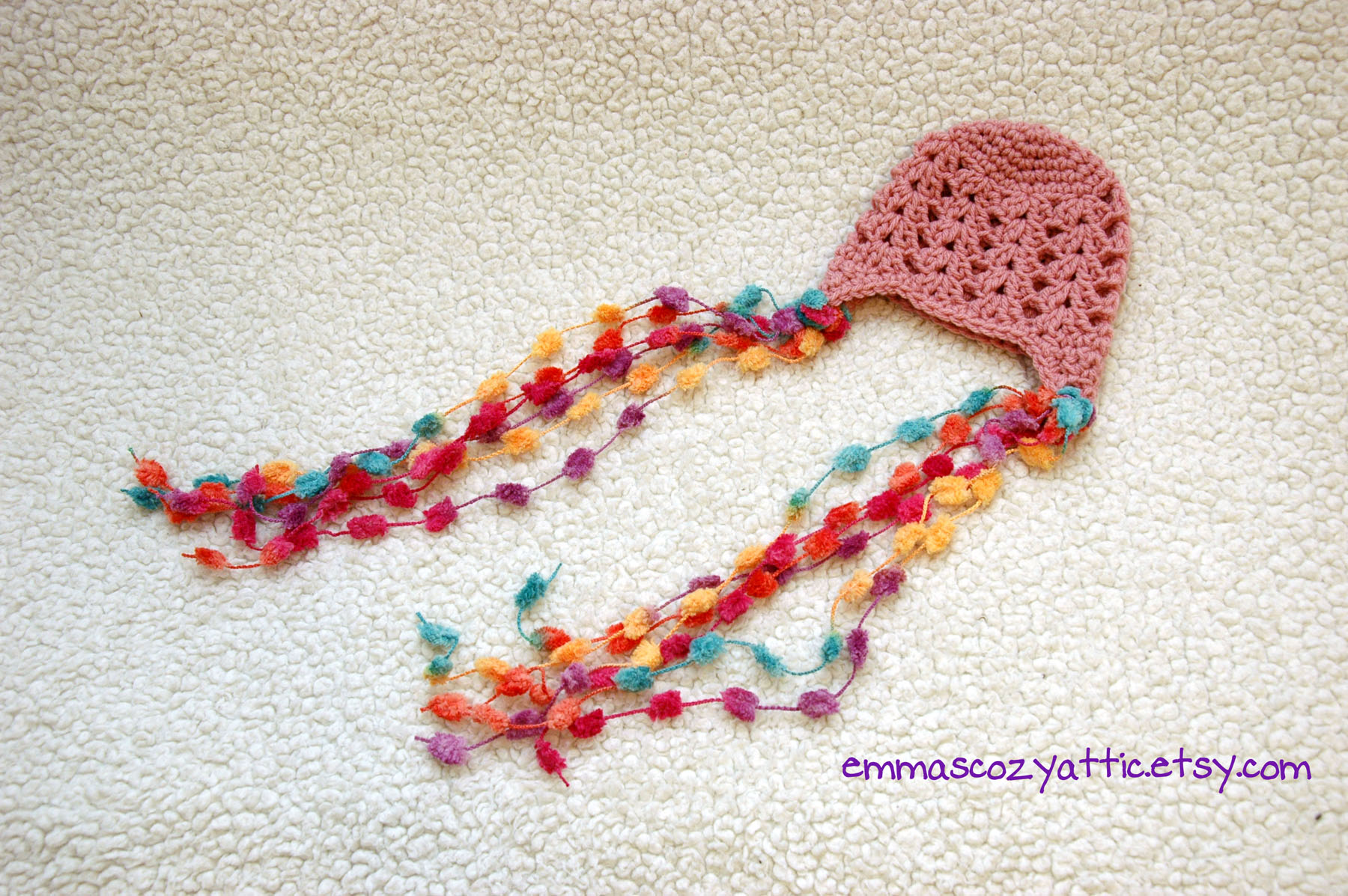 Crochet Little Pom Pom Beanie For Newborn Baby Girl In Pink - Made To ...